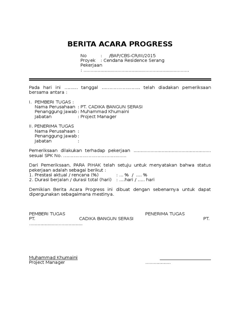 Format Berita Acara Progress Proyek | PDF