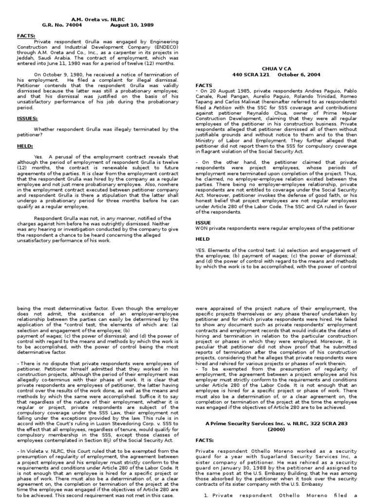 A.M. Oreta Employment Termination Case | PDF | Employment | Labour Law