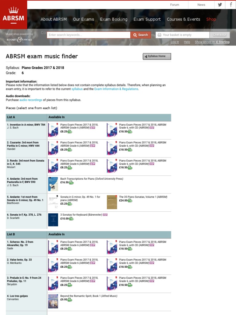 ABRSM Piano Grades 2017 & 2018 Grade 6 Syllabus | PDF | Musical ...