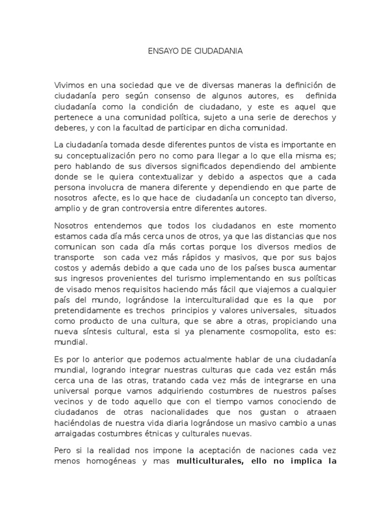 Ensayo de Ciudadania | Descargar gratis PDF | Ciudadanía | Ensayos