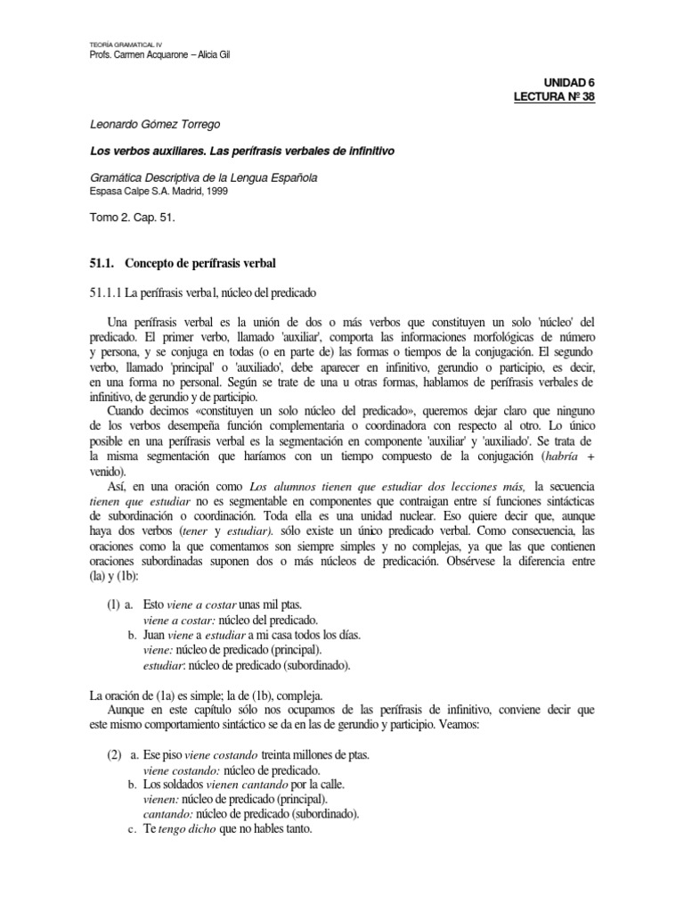 Los Verbos Auxiliares. Las Perífrasis Verbales de Infinitivo - Leonardo ...