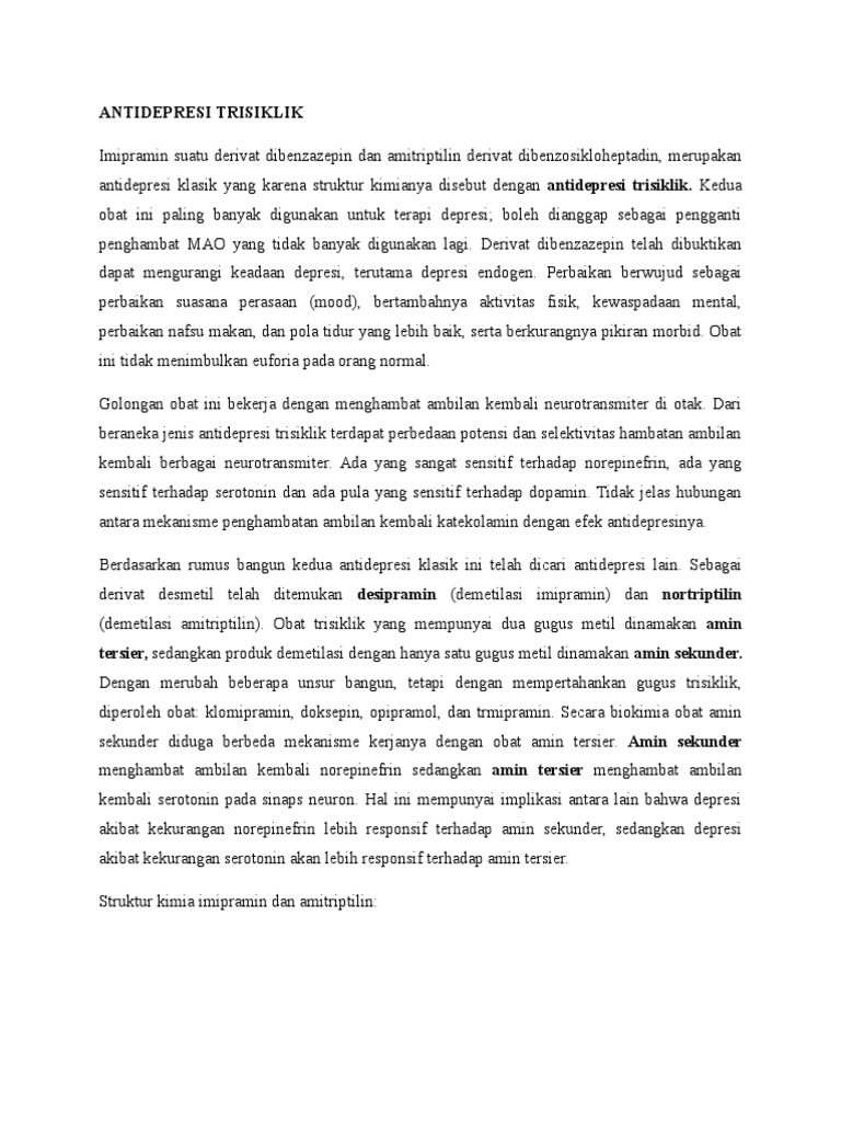 Antidepresi Trisiklik: Imipramin dan Amitriptilin | PDF | Kesehatan ...