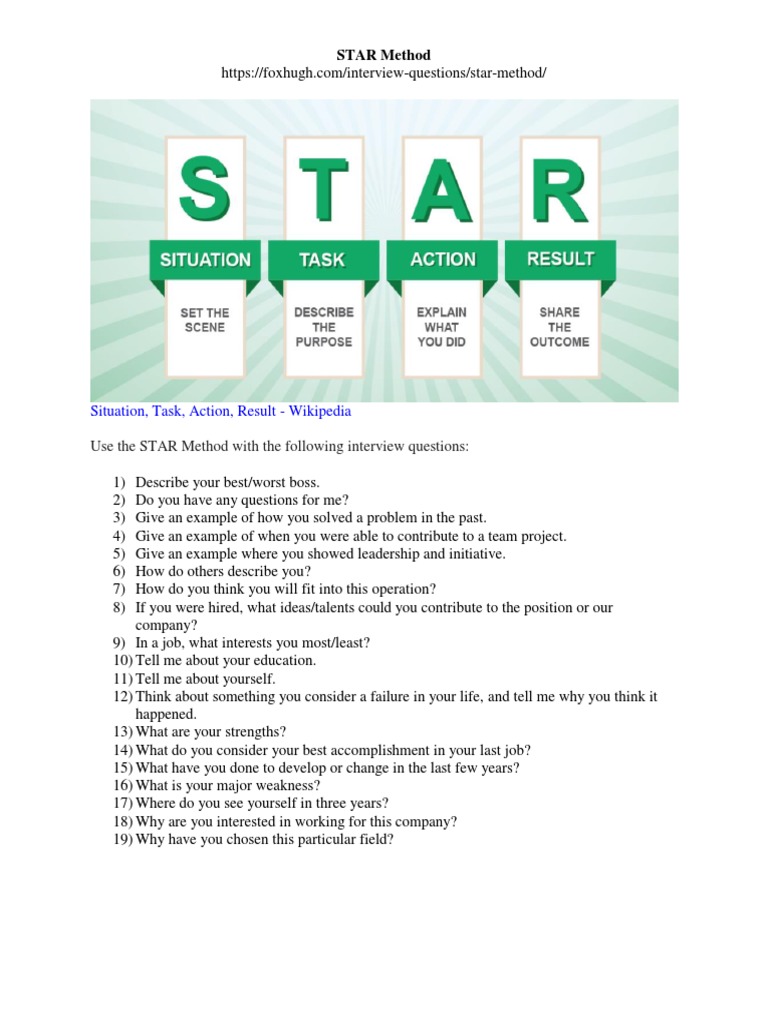 Situation, Task, Action, Result - Wikipedia: STAR Method | PDF