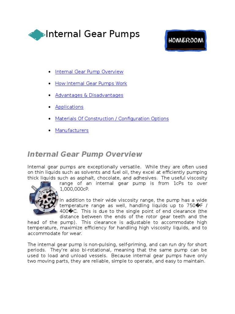 Internal External Gear Pumps Pdf Pump Gear