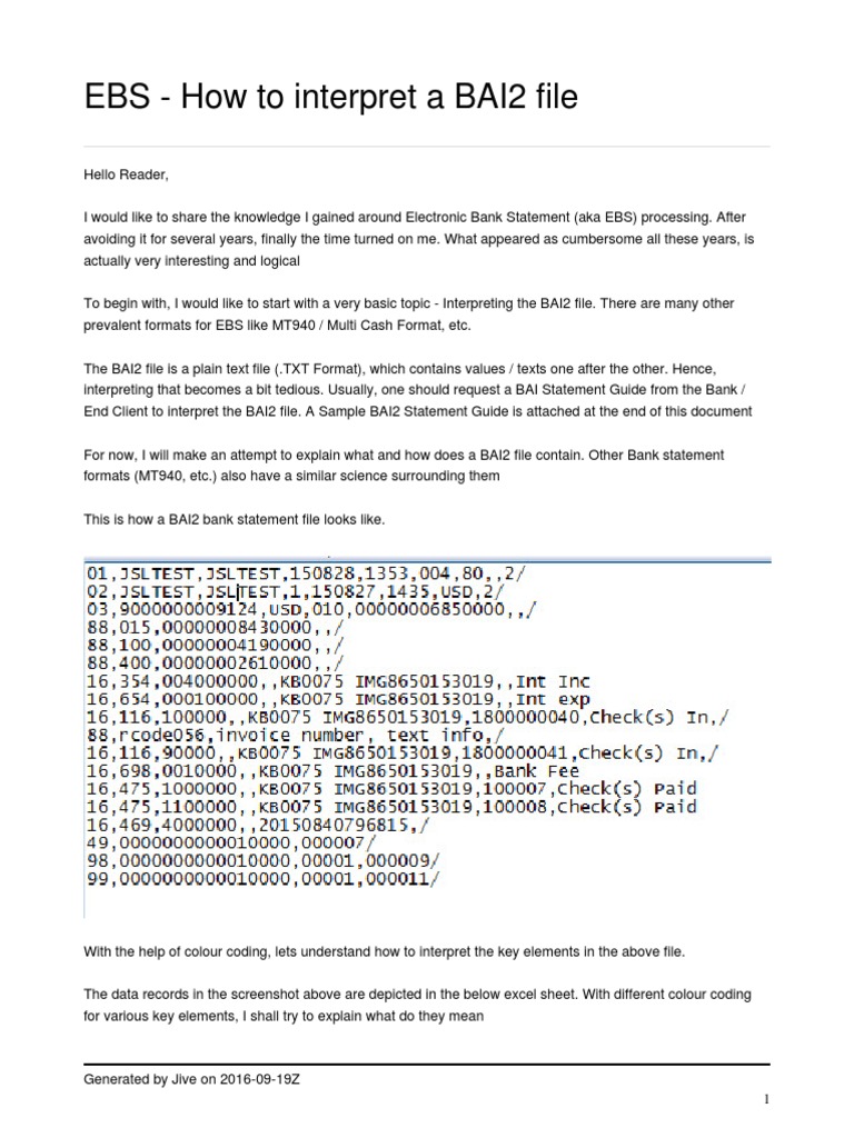 EBS - How To Interpret A BAI2 File | PDF | Debits And Credits | Cheque