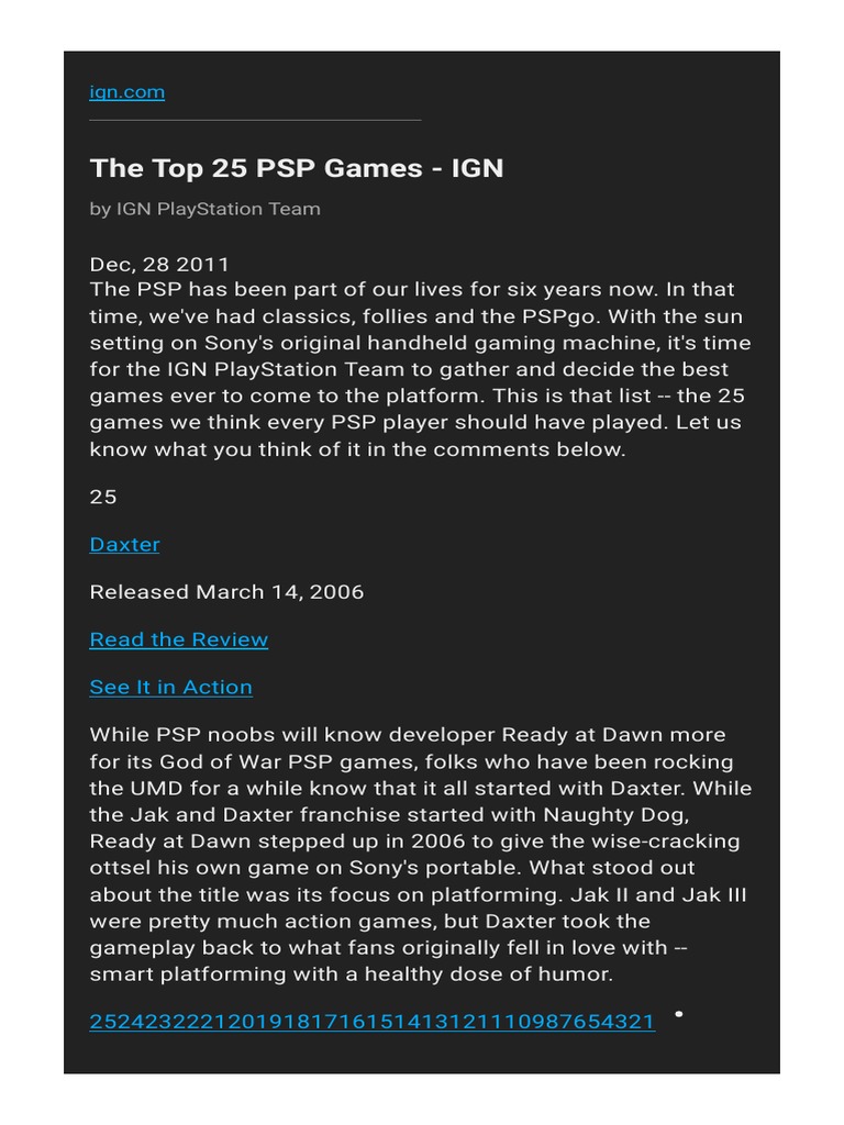 The Top 25 PSP Games - Ign | PDF