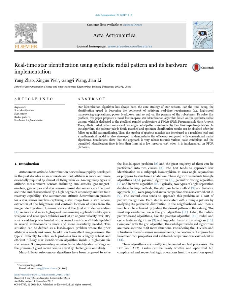 Real-Time Star Identification Using Synthetic Radial Pattern and Its ...