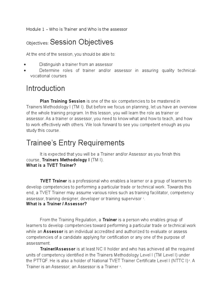 Tesda Train the Trainers.docx | Educational Assessment | Competence ...