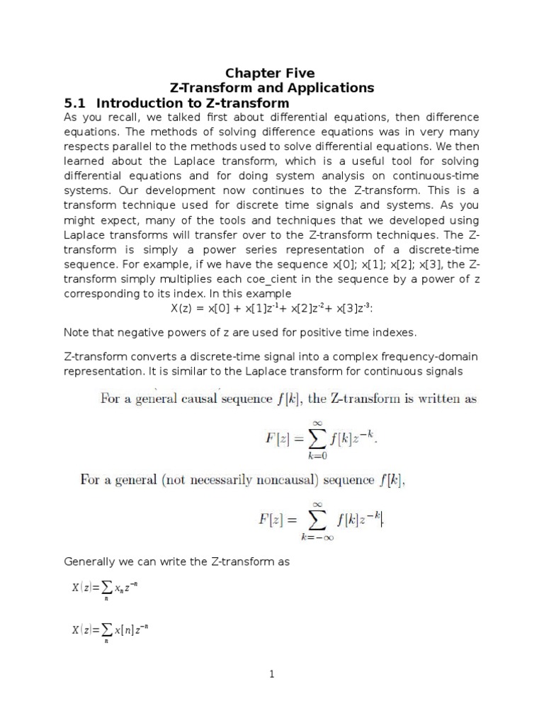 Chapter Five Z-Transform and Applications 5.1 Introduction To Z ...