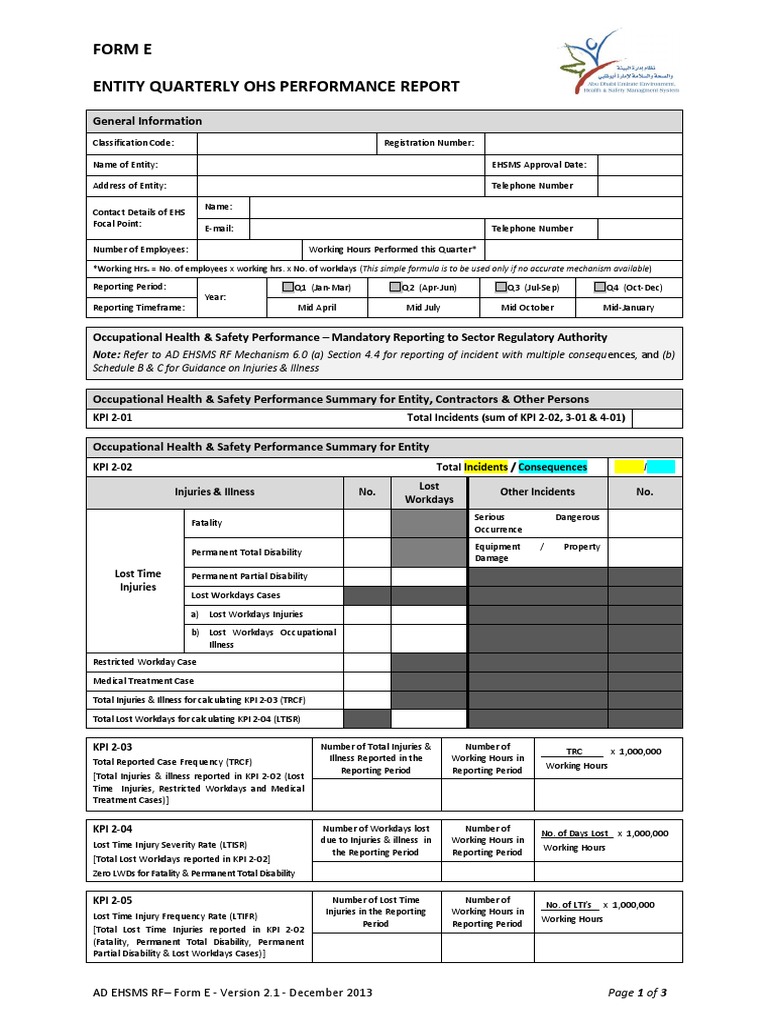 Entity EHSMS Quarterly Performance Report | PDF | Occupational Safety ...