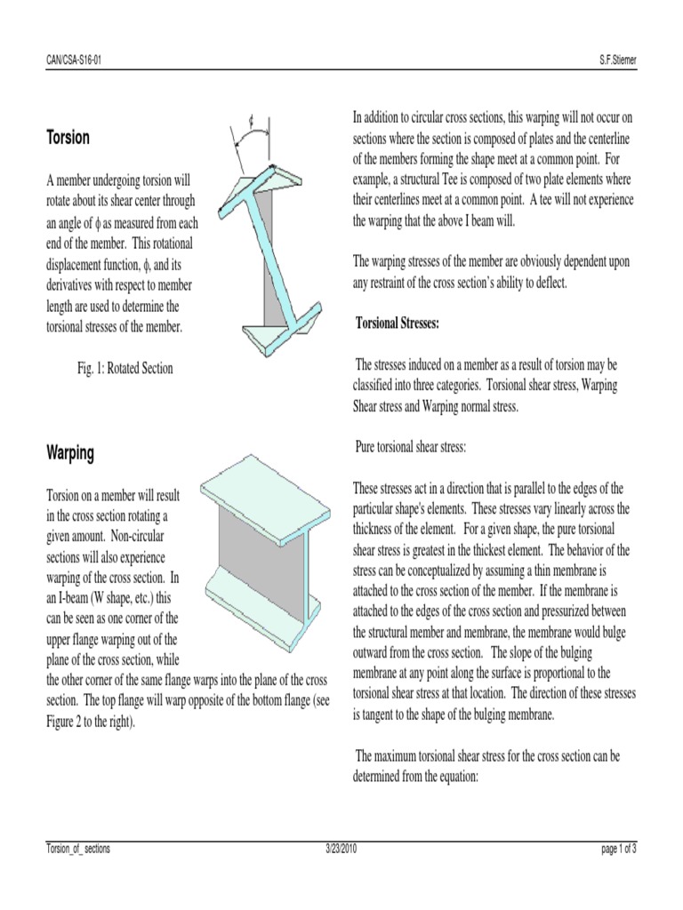 Torsional and Warping Stresses Explained | PDF | Bending | Stress ...