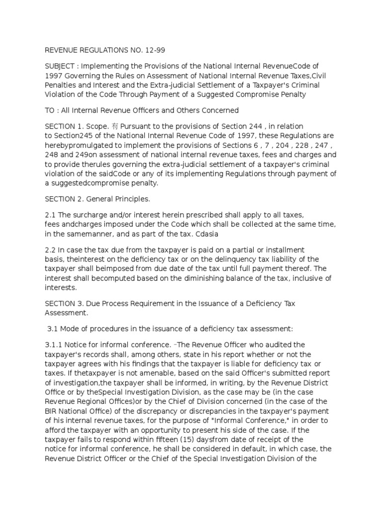 Revenue Regulations No 12-99 | PDF | Withholding Tax | Internal Revenue ...