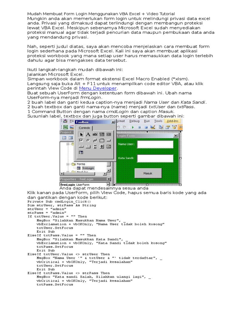 Mudah Membuat Form Login Menggunakan VBA Excel | PDF | Komputer