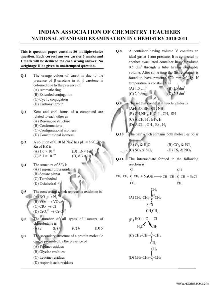 NSEC Solved Paper 2010 | PDF | Chemical Reactions | Acid