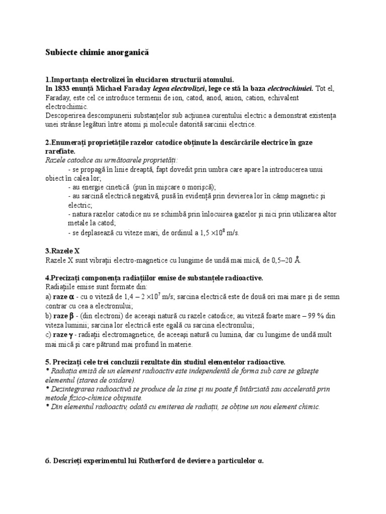 Chimie Anorganica-Examen Rez | PDF