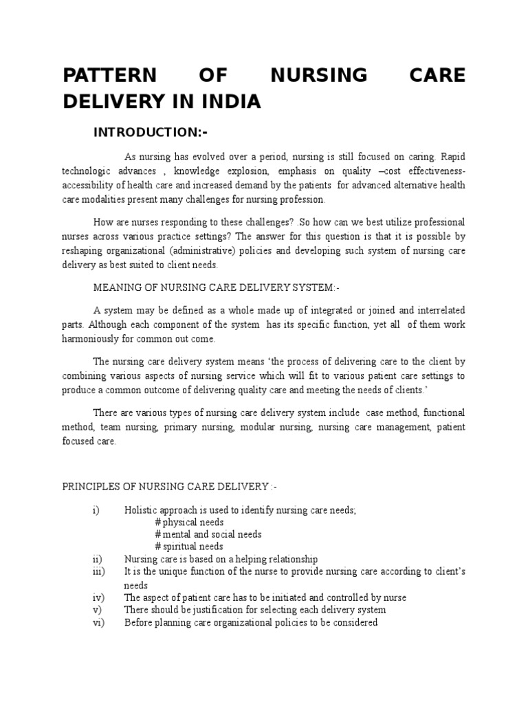 Nursing Care Delivery Models in India | PDF | Nursing | Health Care