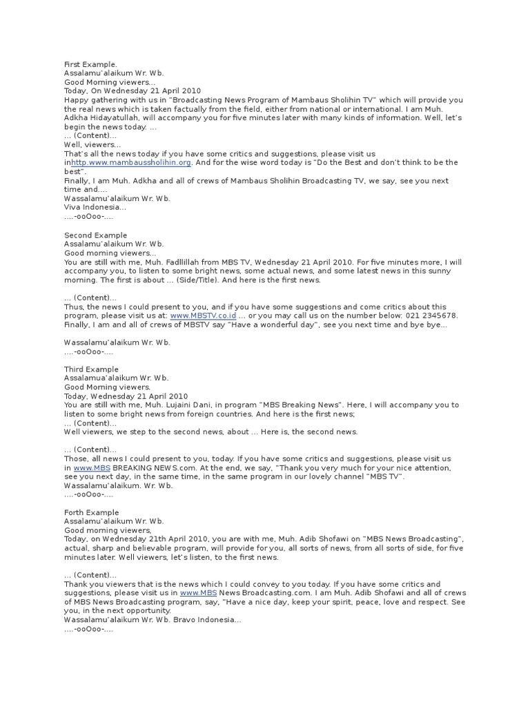 Naskah News Anchor | PDF | Television | Mass Media