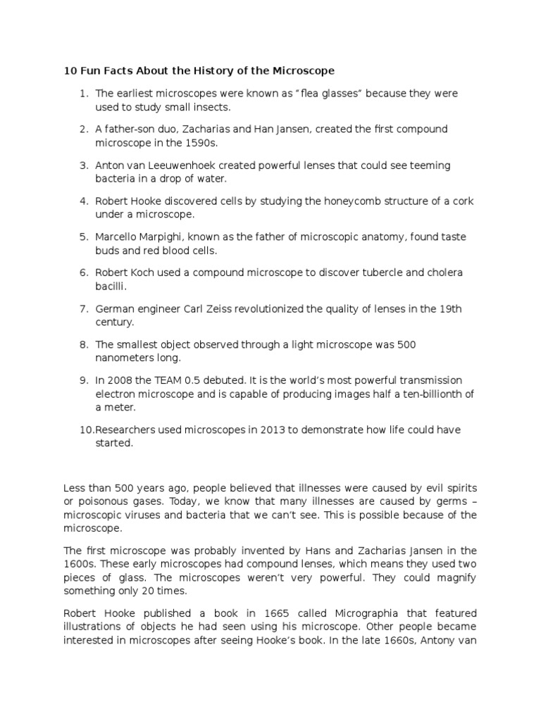 10 Fun Facts About The History of The Microscope | PDF