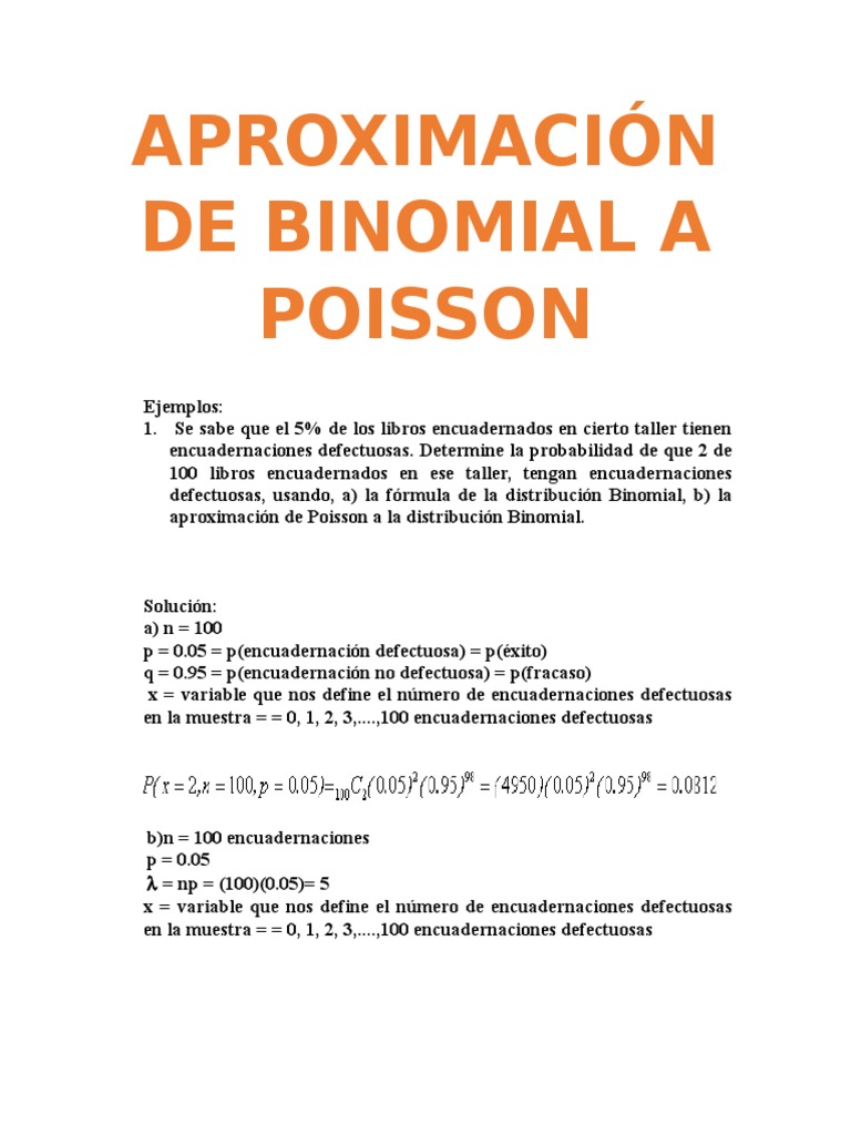 Aproximación Binomial a Poisson | PDF | Distribución de veneno ...