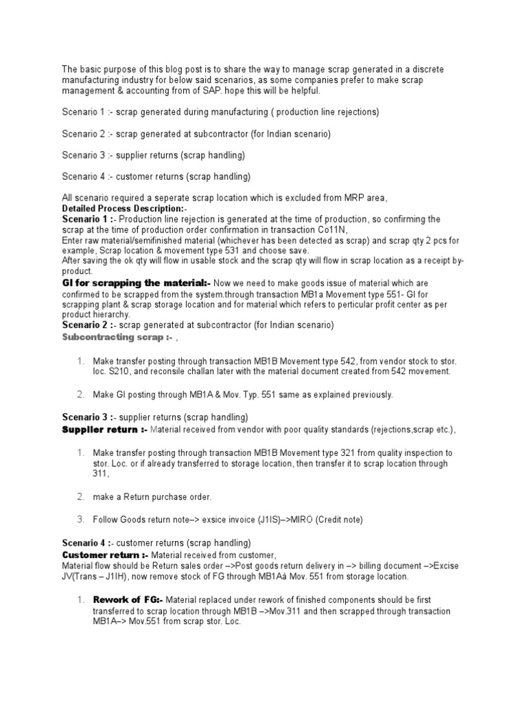Managing Scrap in SAP Manufacturing | PDF | Invoice | Production And ...