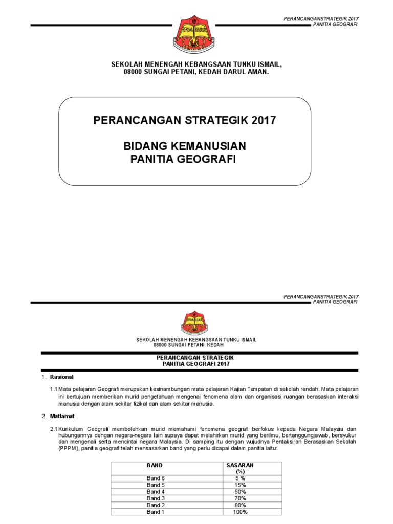 Perancangan Strategik Panitia Geografi 2017 | PDF