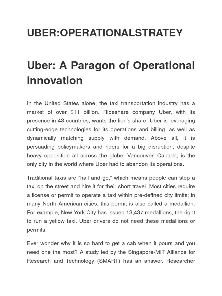 Uber's Operational Strategy Insights | PDF | Uber (Company) | Taxicab