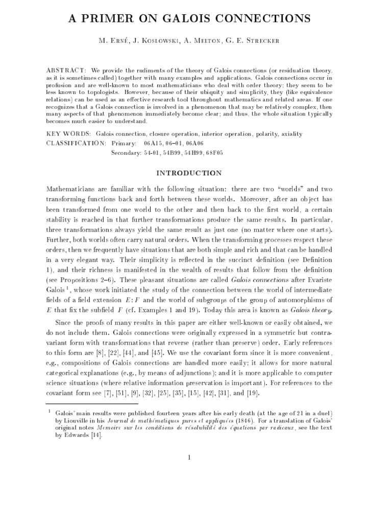 A Primer On Galois Connections | PDF | Topology | Geometry