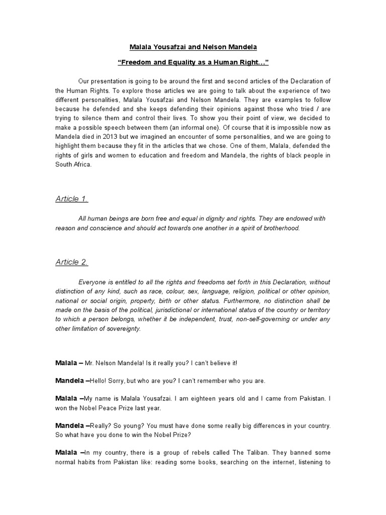 Malala Yousafzai and Nelson Mandela Speech | PDF | Malala Yousafzai ...