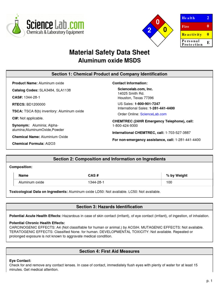 Msds Al2o3 PDF | PDF | Solubility | Toxicity