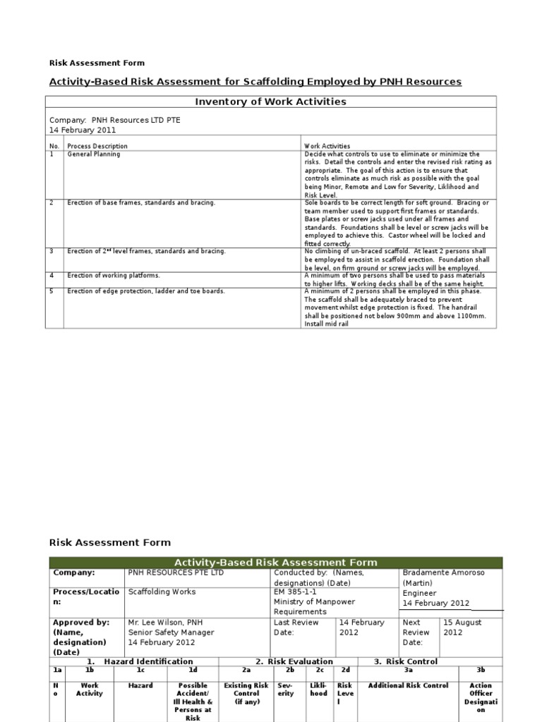 #6 Activitiy Based Risk Assessment For Scaffolding 2012 | PDF