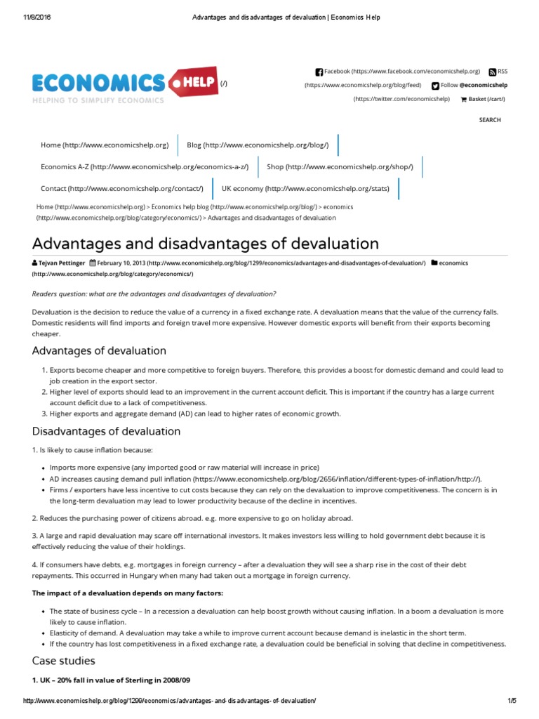 Advantages and Disadvantages of Devaluation - Economics Help | PDF ...