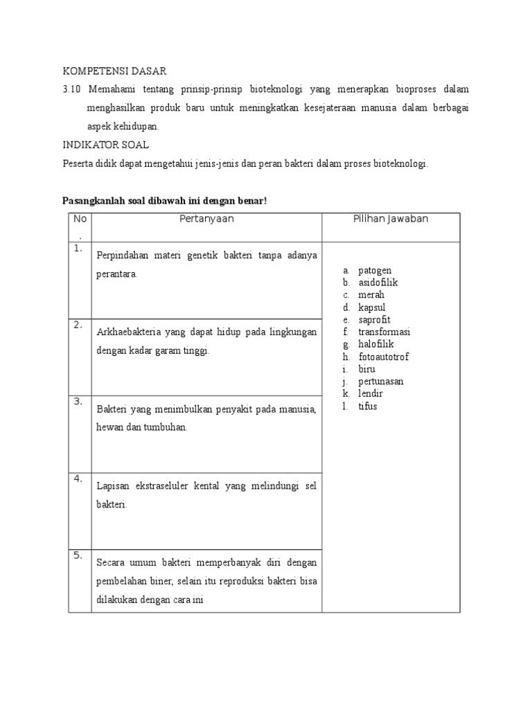 Soal Matching (Menjodohkan) | PDF