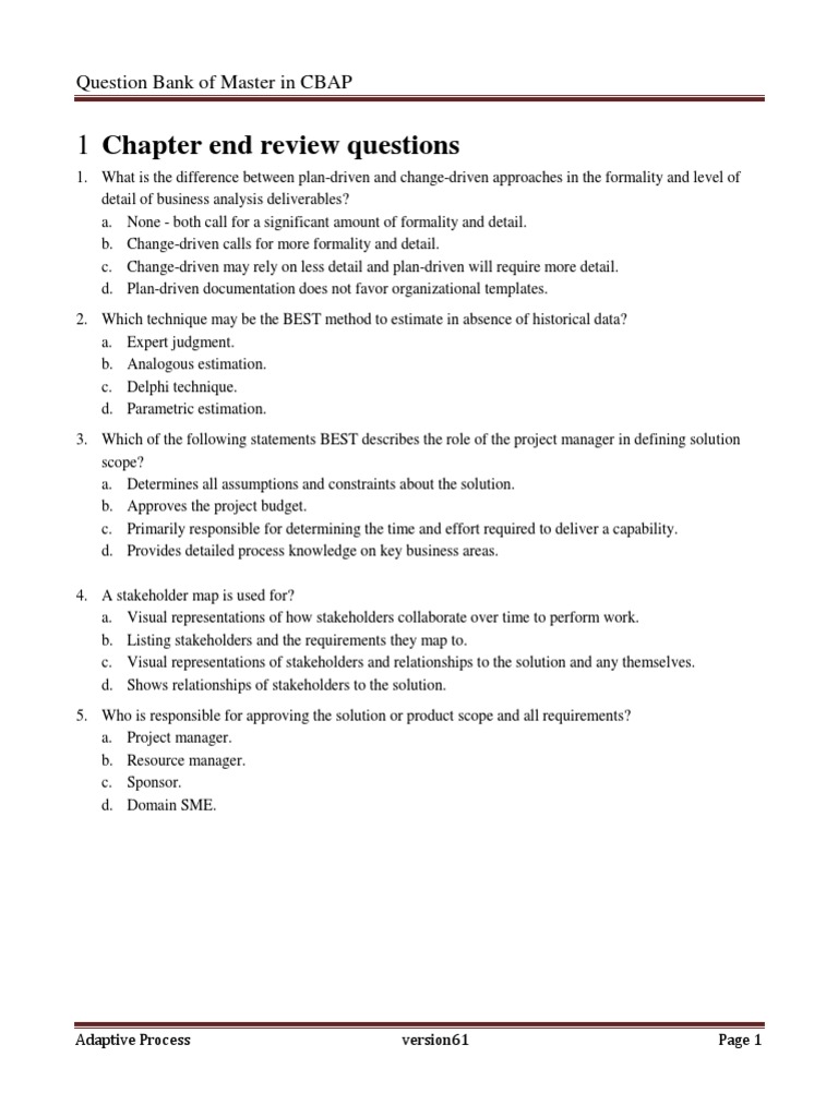 Question Bank of Master in CBAP | PDF | Feasibility Study | Usability