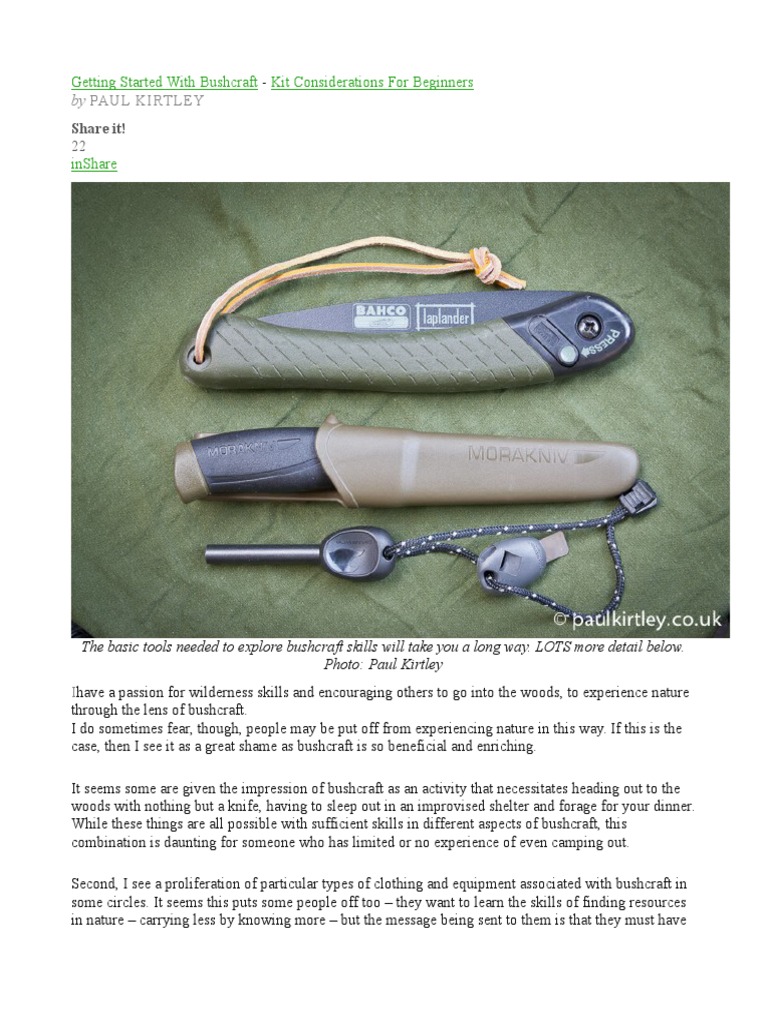 Getting Started With Bushcraft - Kit Considerations For Beginners | PDF ...