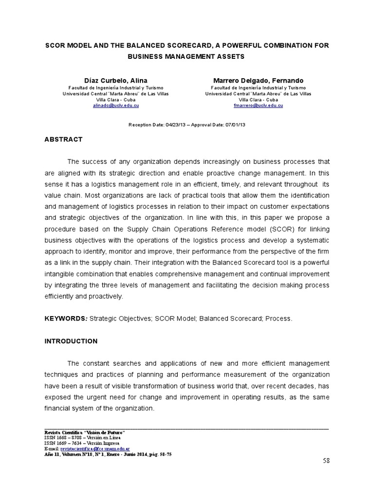 Scor Model and The Balanced Scorecard, A Powerful Combination For Business Management Assets ...