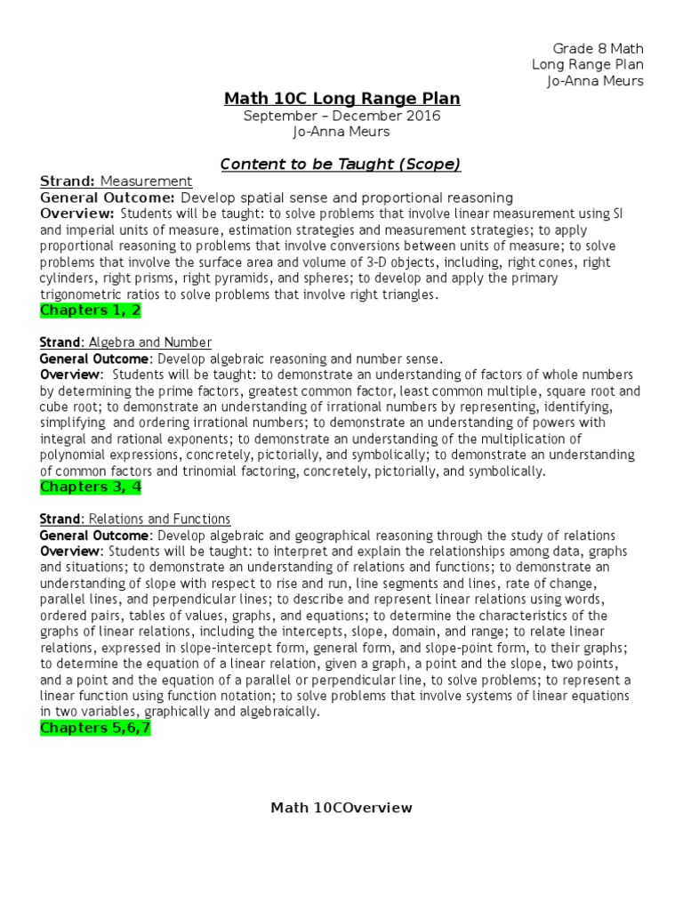 Math 10c Long Range Plan | PDF | Trigonometric Functions | Exponentiation