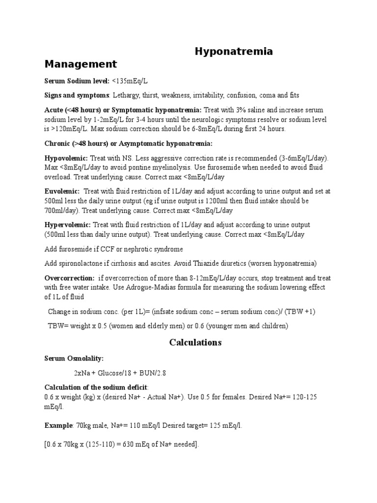 Hyponatremia Management | PDF