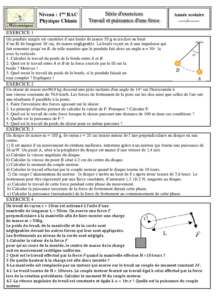 Exercice Travail Et Puissance Dune Force-1 | PDF | Pendule (physique ...