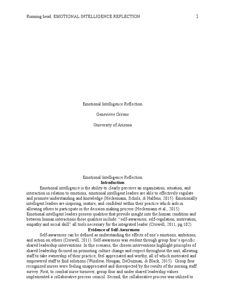 Emotional Intelligence Reflection | PDF | Emotional Intelligence ...