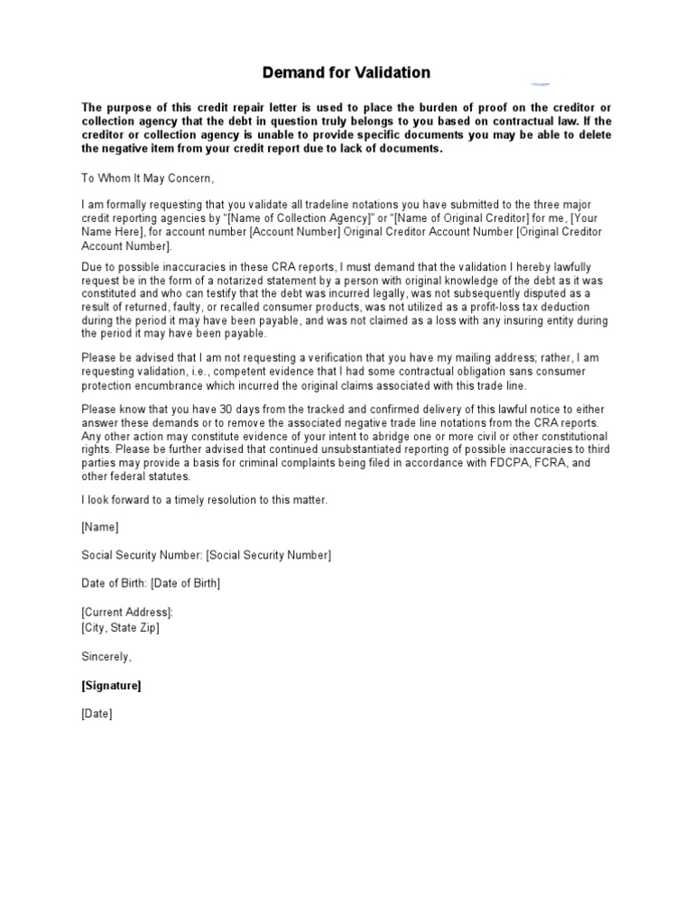 Debt Validation Request Letter Template | PDF