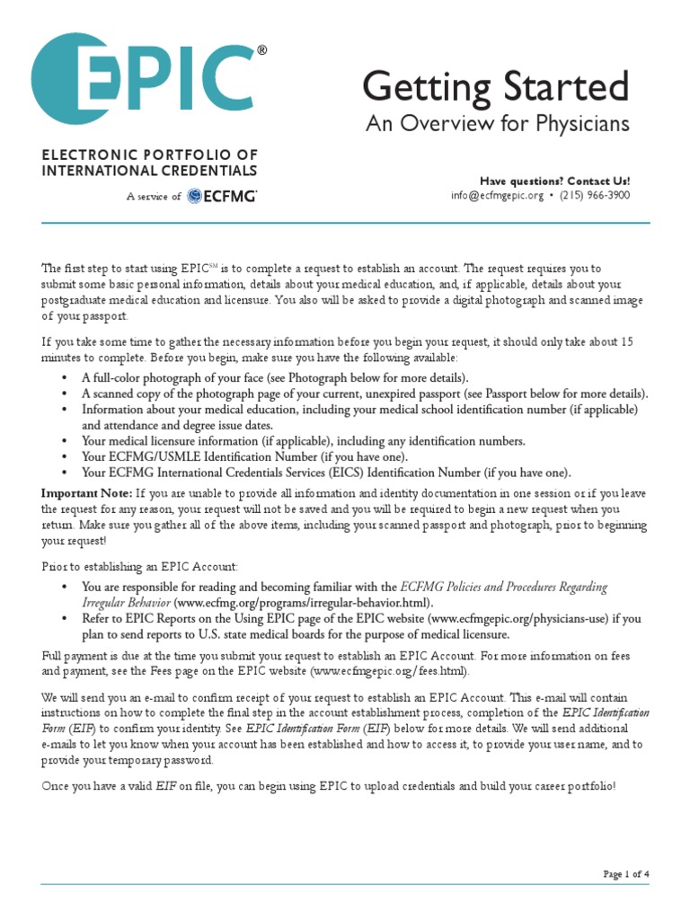 Epic Quick Start Guide | Identity Document | Credential