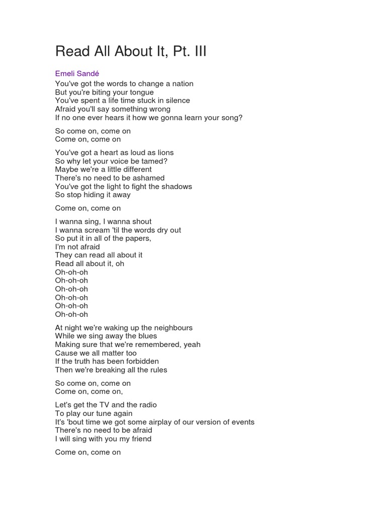 Read All About It, Pt. III: Emeli Sandé | PDF