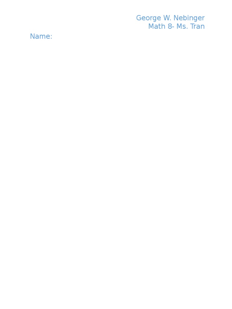 Chapter 1 Exam: George W. Nebinger Math 8-Ms. Tran | PDF