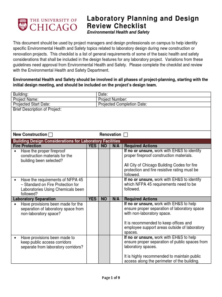 Laboratory Design Safety Checklist | PDF | Sink | Laboratories