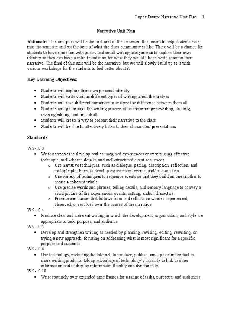 Narrative Unit Plan | PDF | Narrative | Essays