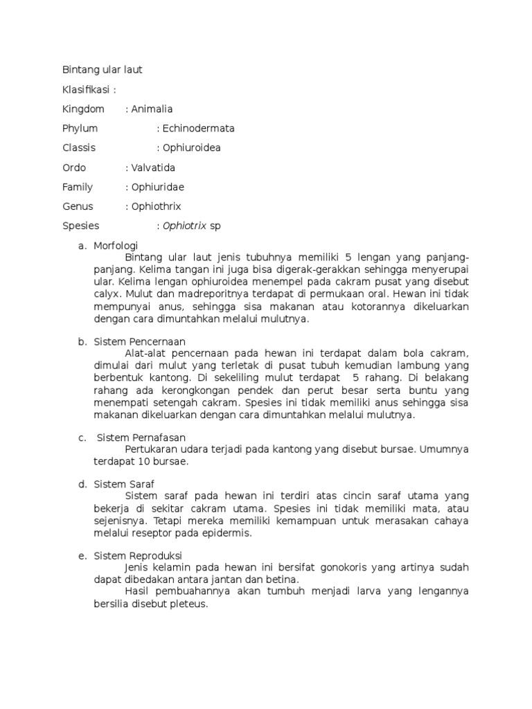 Morfologi dan Klasifikasi Bintang Ular Laut | PDF | Sains & Matematika