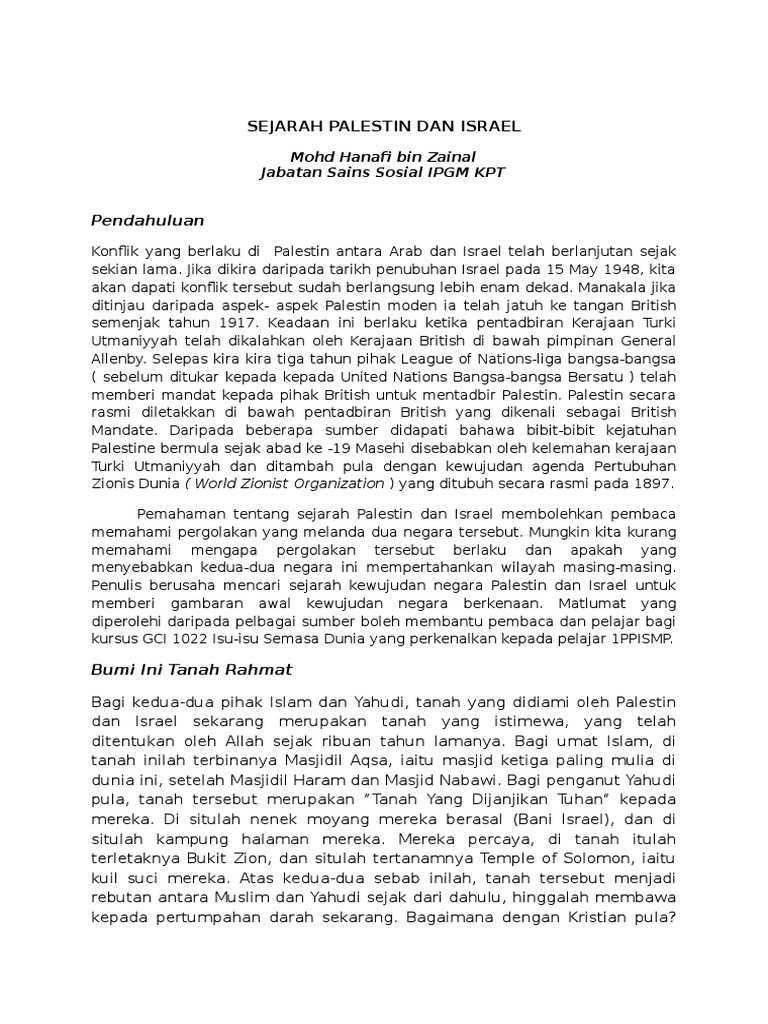 Sejarah Palestin Dan Israel | PDF