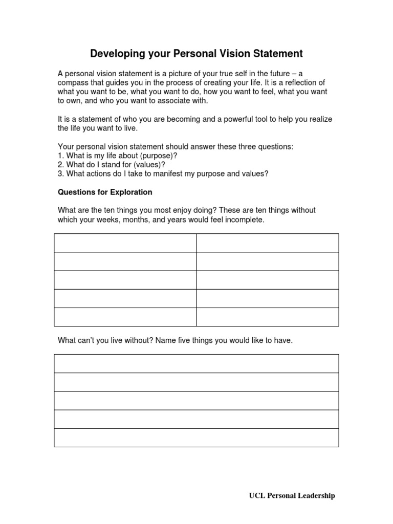 Developing Your Personal Vision Statement | PDF | Leadership | Happiness