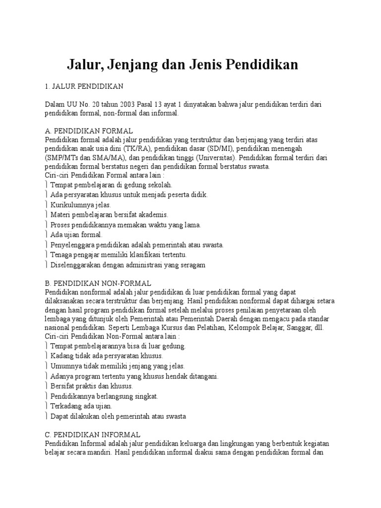 Jenis dan Jenjang Pendidikan di Indonesia | PDF