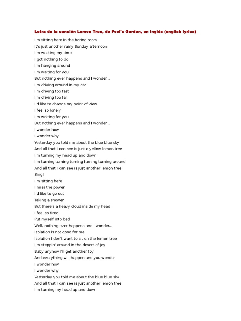 Fool's Garden - Lemon Tree | Música grabada